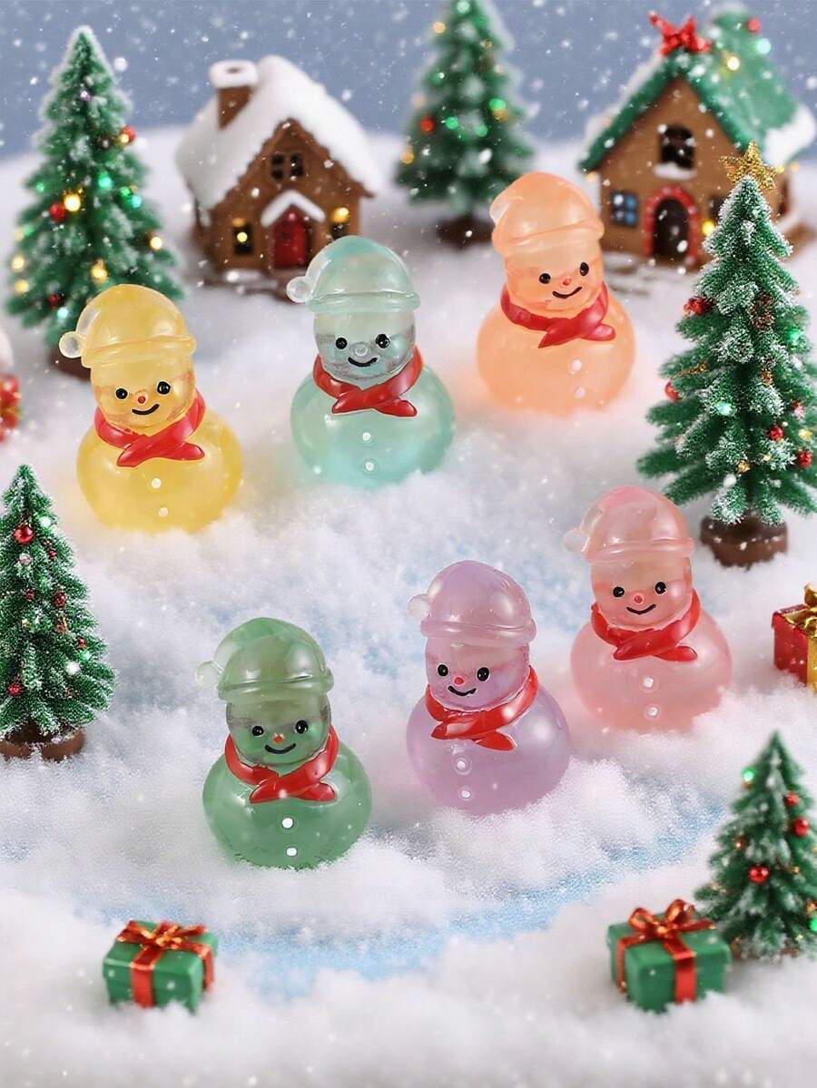 10/20pcs Luminous Christmas Mini Resin Snowman Figurines, Glow In The ...