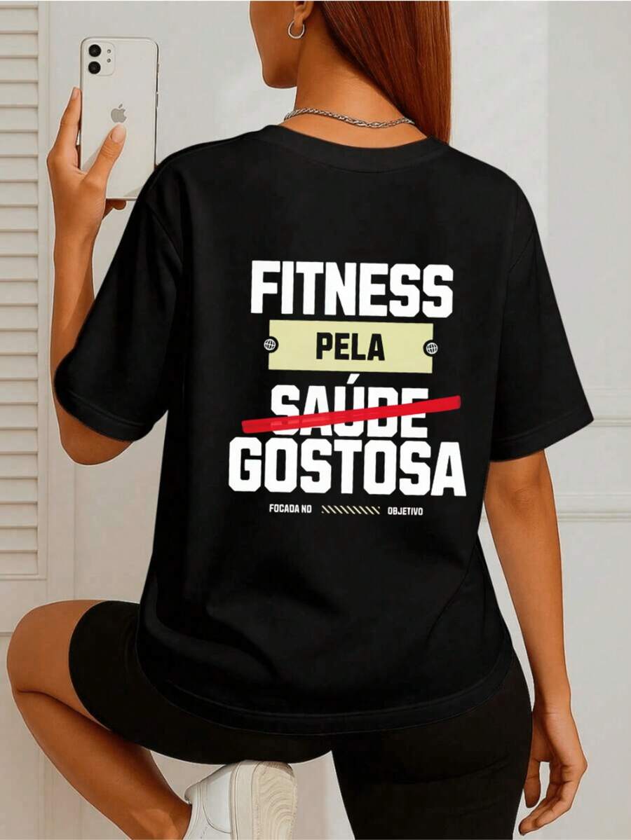 Camiseta Camisa Tshirt Feminina 100% Algodão Casual Treino Gym Fitness ...