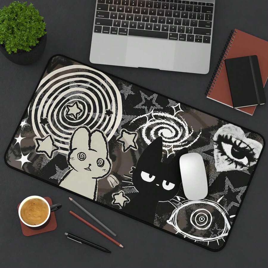 Dark Punk Pad Bunny & Cat Mousepad Alt Grunge Desk Mat Weirdcore ...