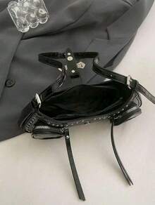 1 Pc Crocodile Pattern Leather Black Purse Handbag, Y2K Cross Decor ...