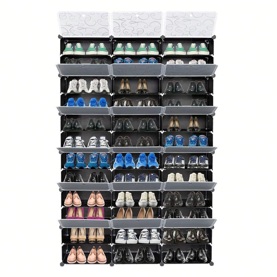 12-Tier Portable 72 Pair Shoe Rack Organizer 36 Grids Tower Shelf ...