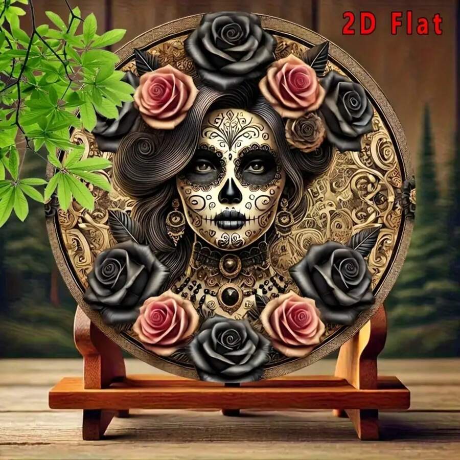 2D Flat - 1 Piece Vintage Aluminum And Halloween Art Sign - Round ...