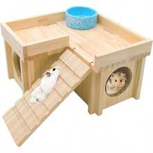 Wooden Hamster Hideout Hamster Wood House With Ladder Hides Platform ...