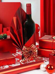 1roll-Matte Metal Wrapping Paper, Christmas Red Solid Color Paper, Gift ...