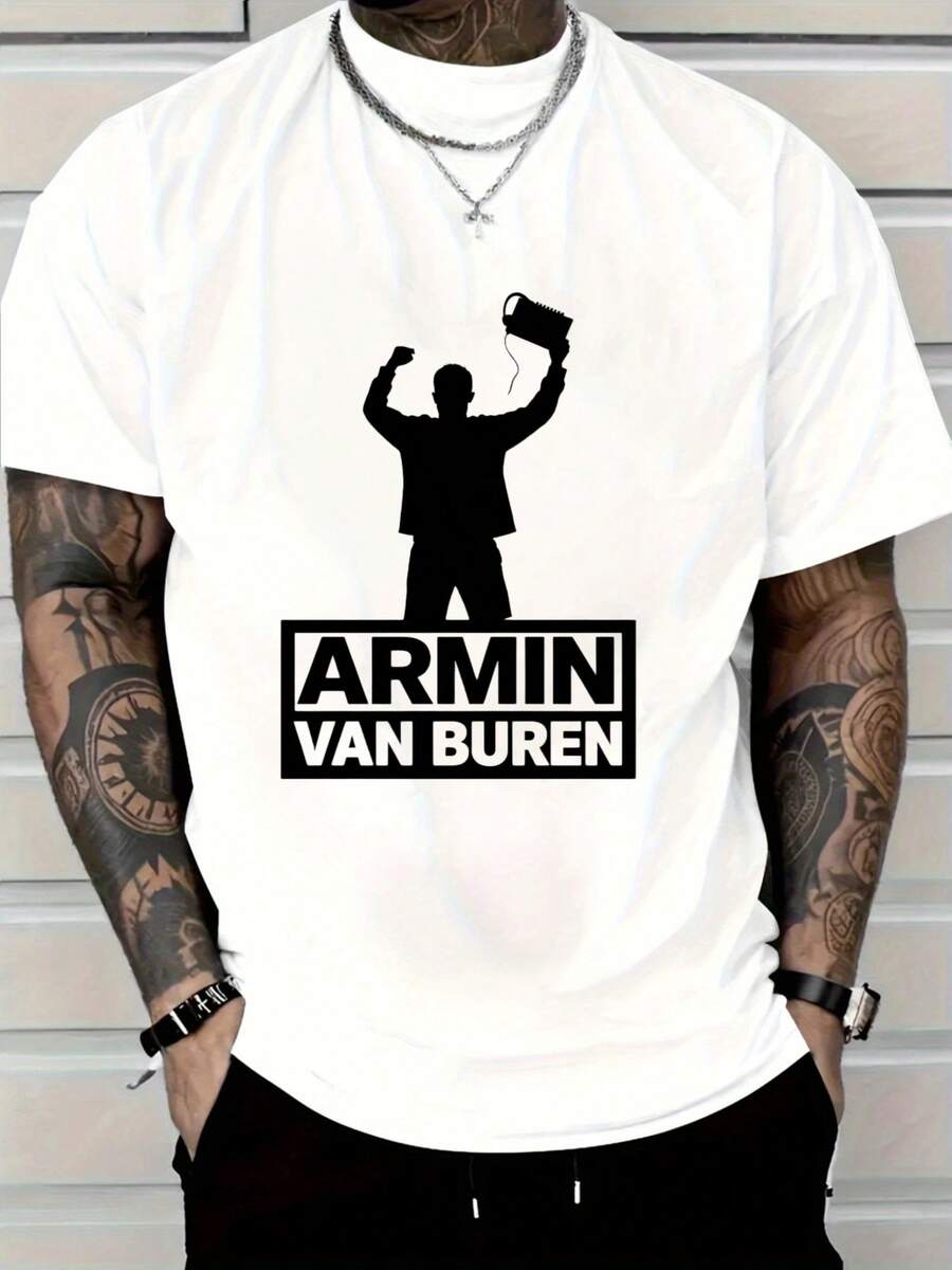 Short Sleeve T-Shirt White Armin Van Buren Silhouette Logo Print For ...