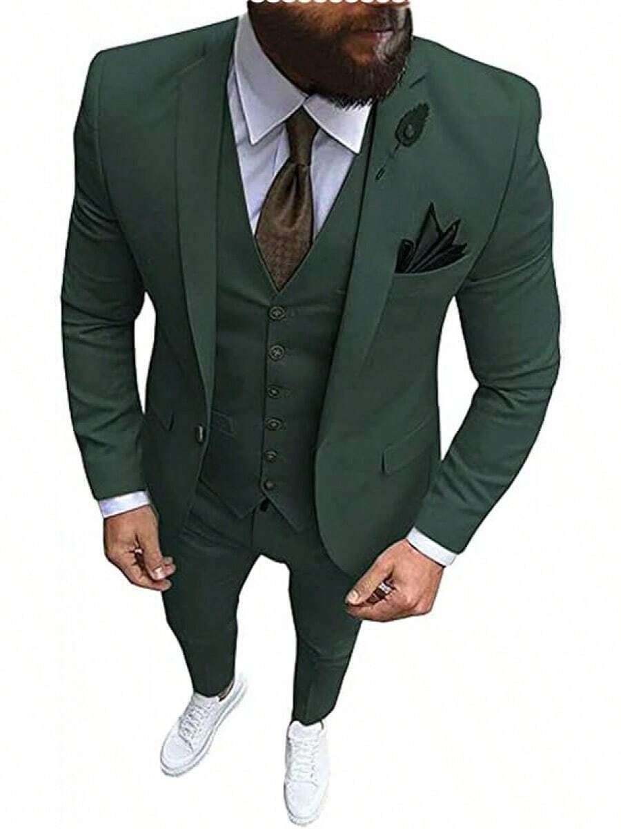 Men's 3 Piece Regualr Fit One Button Formal Business Men Suit Groomsman ...