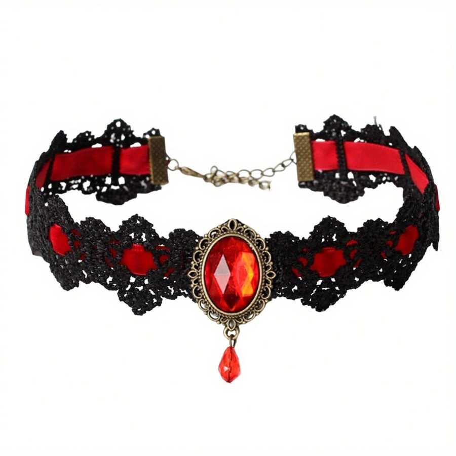 Black Lace Gothic Collar Vampire Collar Pendant Chain Rhinestone Punk ...