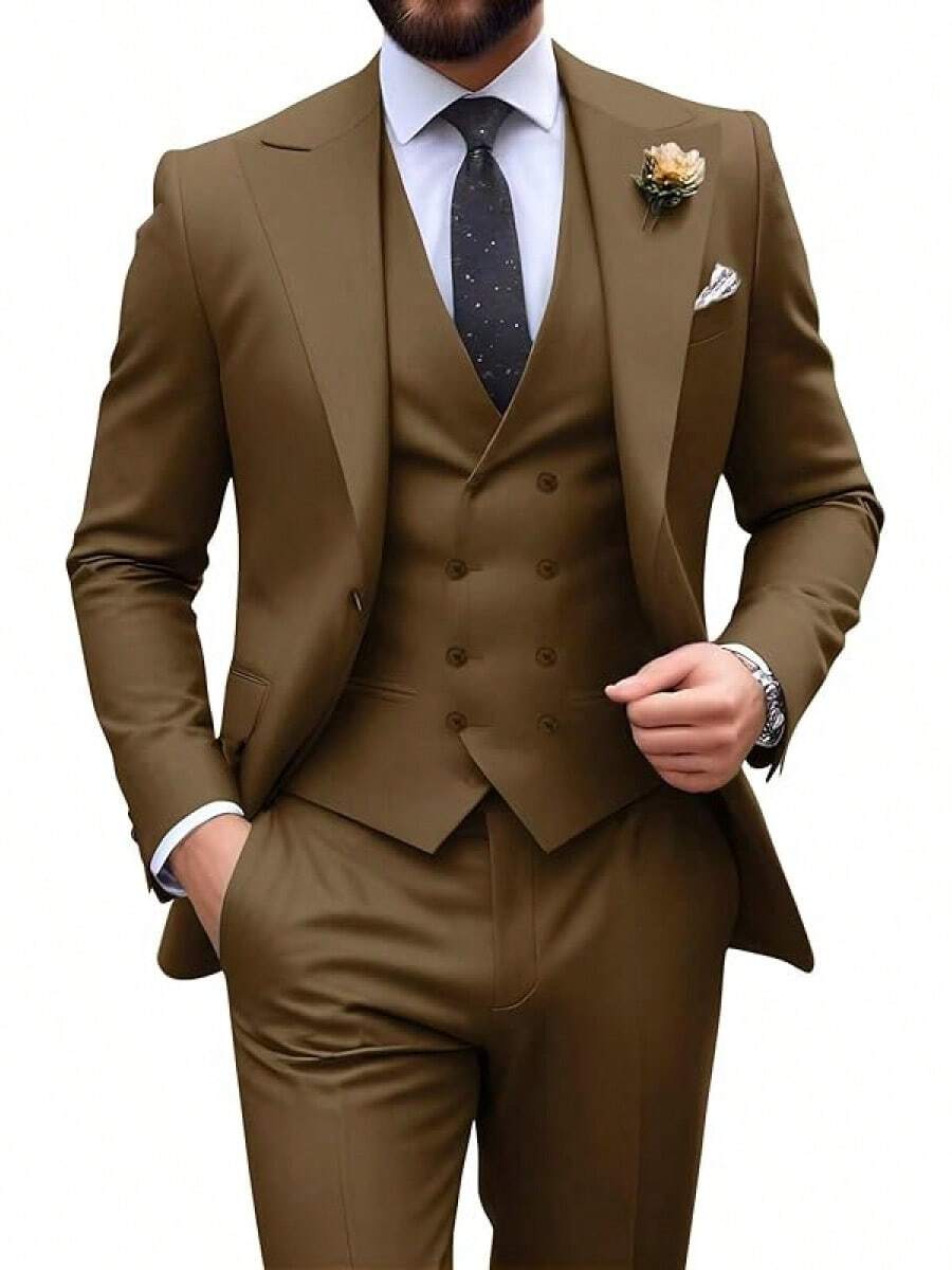 Mens Suit Slim Fit 3 Piece Double Breasted Suit Men Formal Set Casual ...