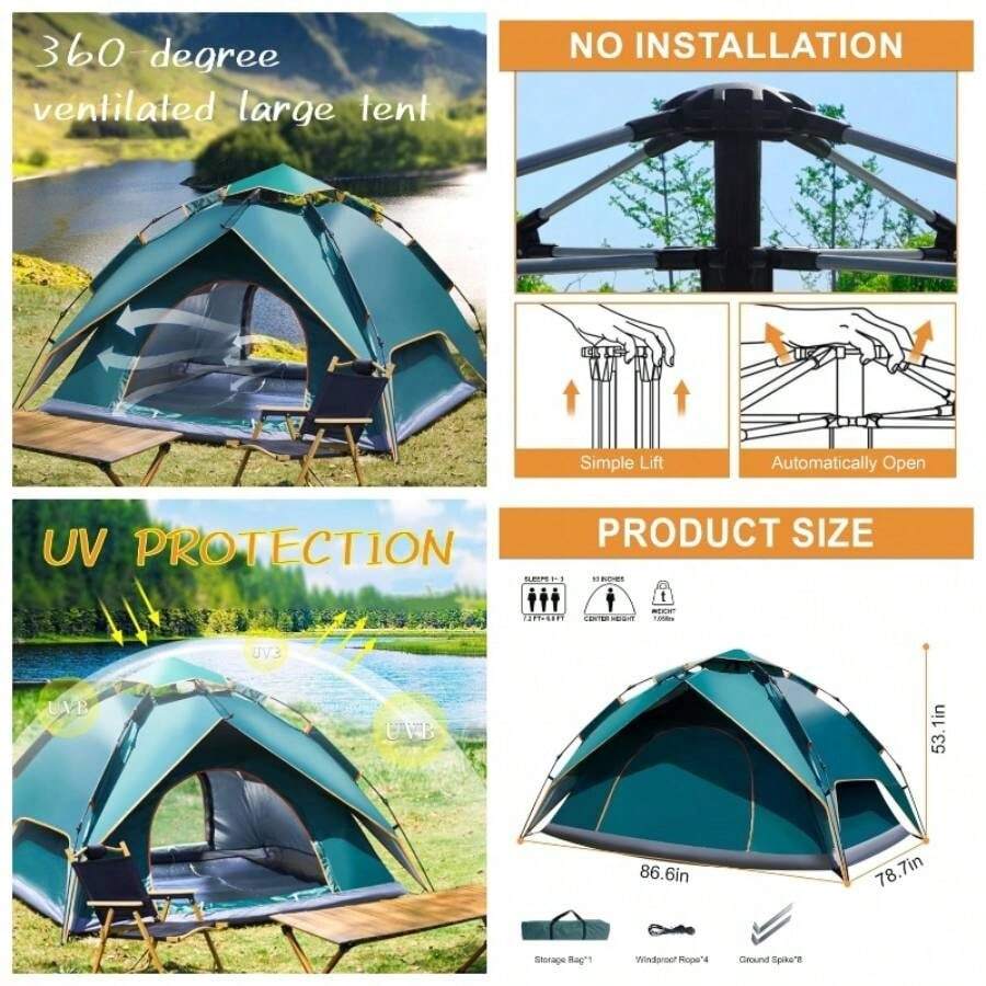 Portable Camping Tents 2 - 3 Person, Waterproof Lightweight Instant ...