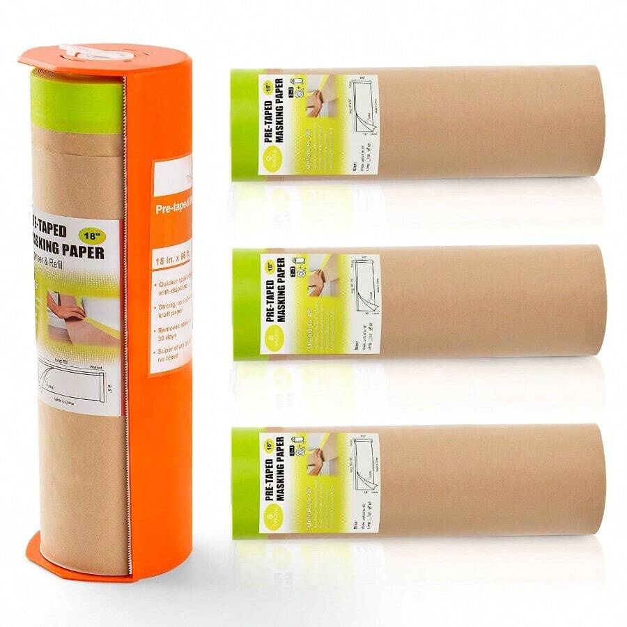 PreTaped Masking Paper With Dispenser 18" X 66' Painters Paper And Tape ...