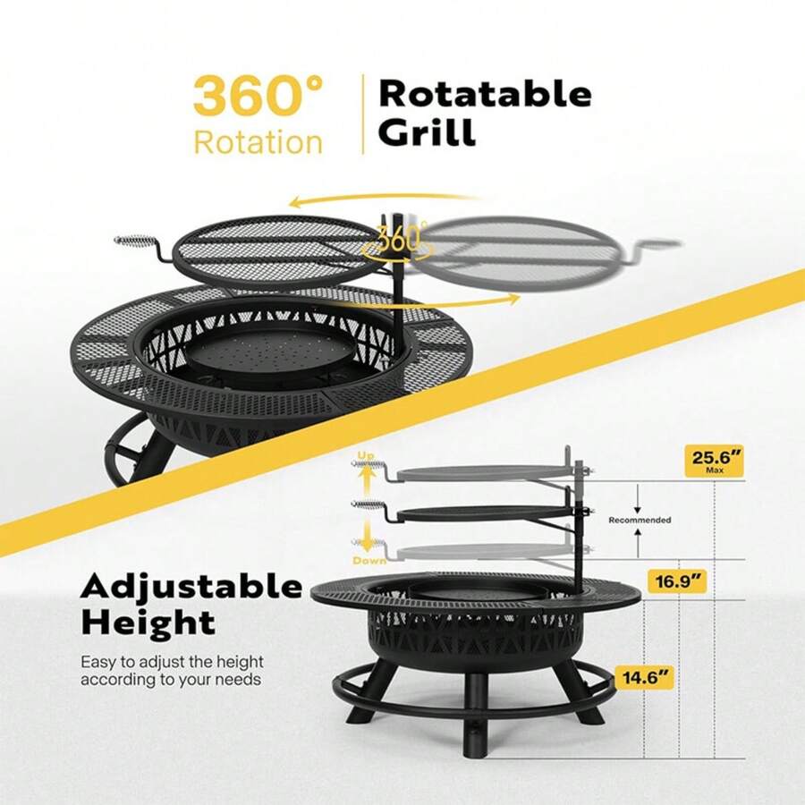 35'' Outdoor Wood Burning Round Fire Pit Barbecue Pit BBQ Backyard ...
