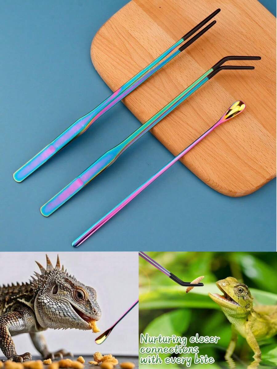 10.6-Inch Large-Sized Color Feeding Clamp, Lizard Color Feeding Spoon ...