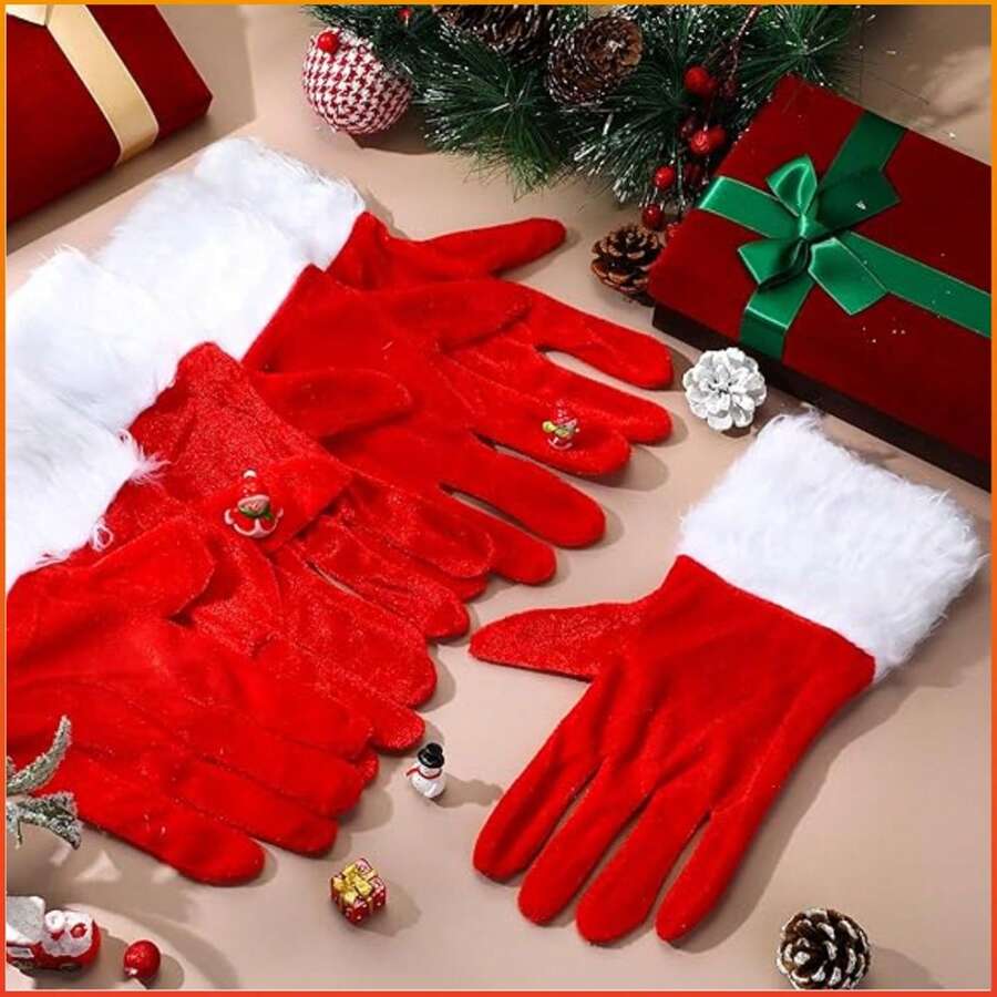 1 Pair Christmas Gloves, Santa Claus White Gloves With White Furry ...
