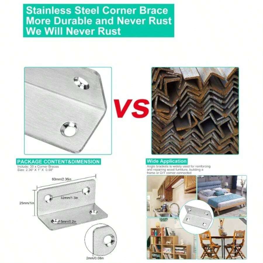 30PCS Stainless Steel Corner Brace, 2.3u201Dx 1u201D Small Corner ...