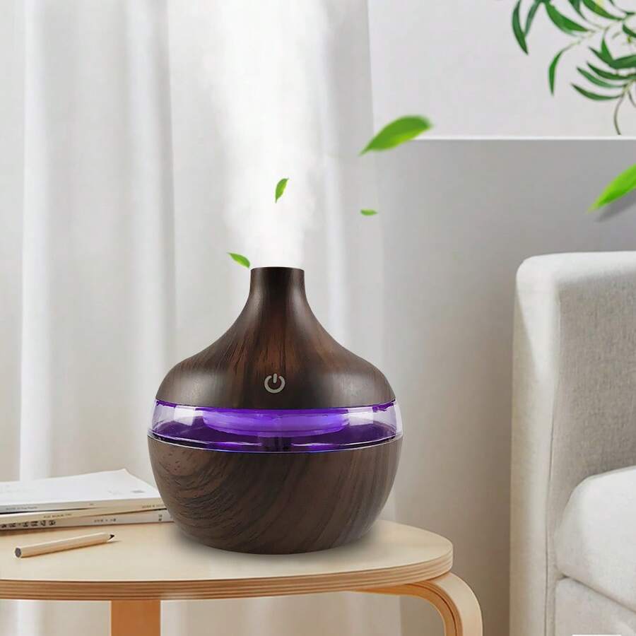 USB Touch Activated Wood Grain 300ml Humidifier Home 7-Color Ambient ...