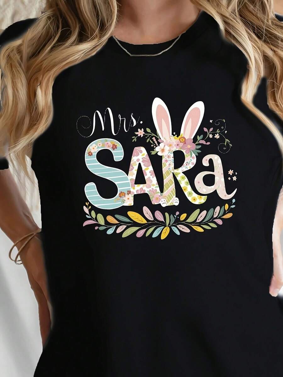 Teediy Women's SARA Graphic T-Shirt - Black Casual Short Sleeve Round ...