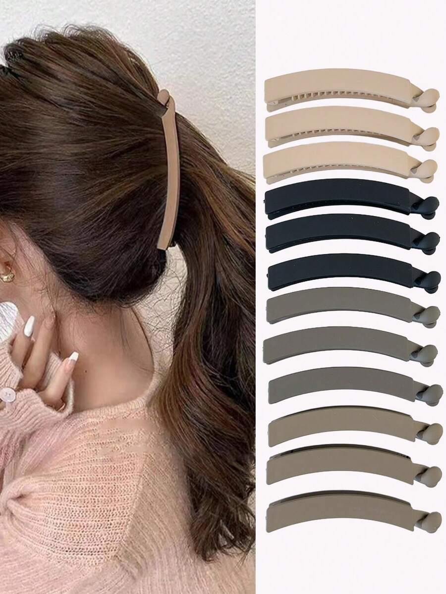 12pcs Women's Simple Matte Banana Hair Clips, Vertical Ponytail Clips ...