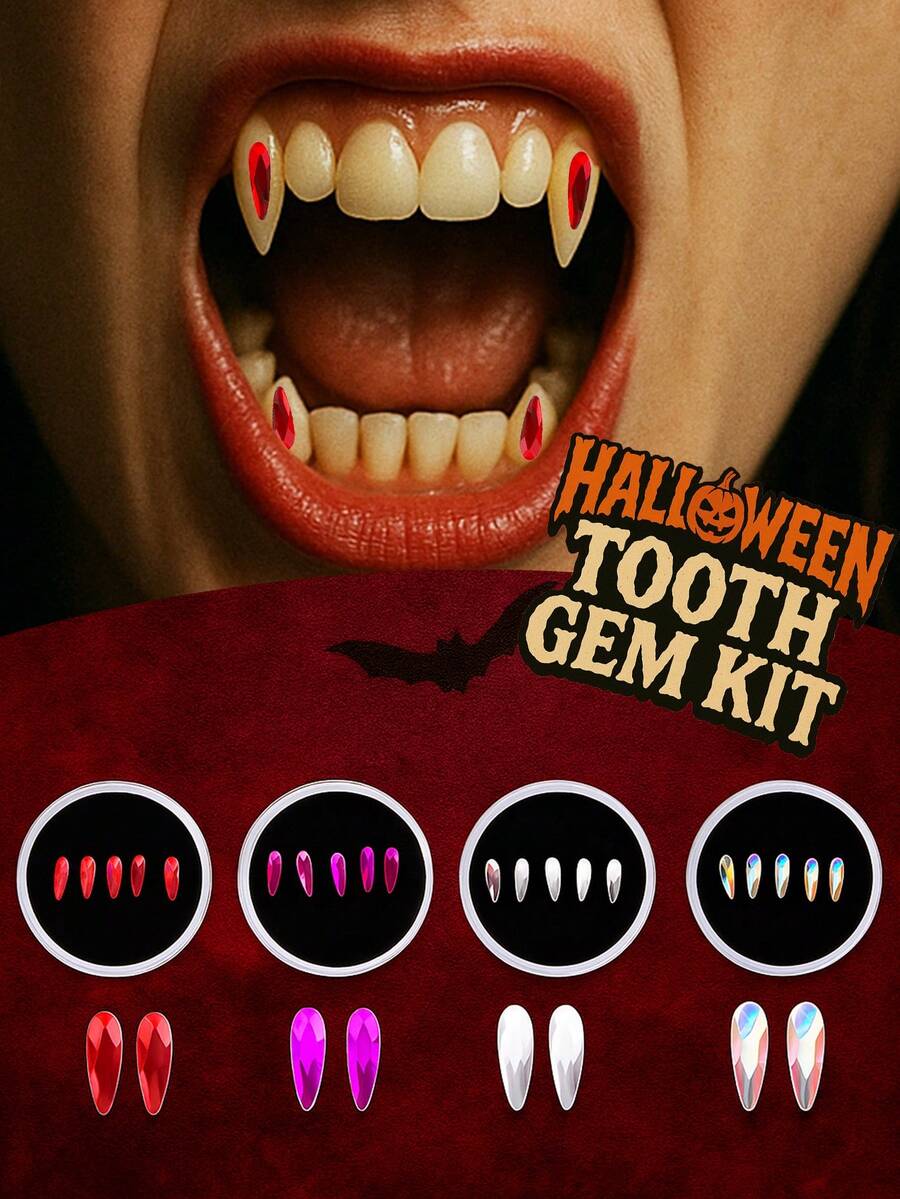 1box Halloween Style Crystal Tooth Gem Kit - Tooth Gems Kit For Parties ...