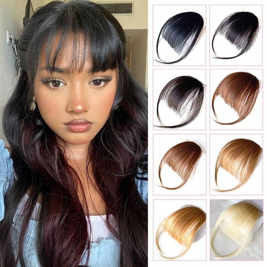 Human Hair Air Bangs With Sideburns Natural Black Color Bangs Clip In ...