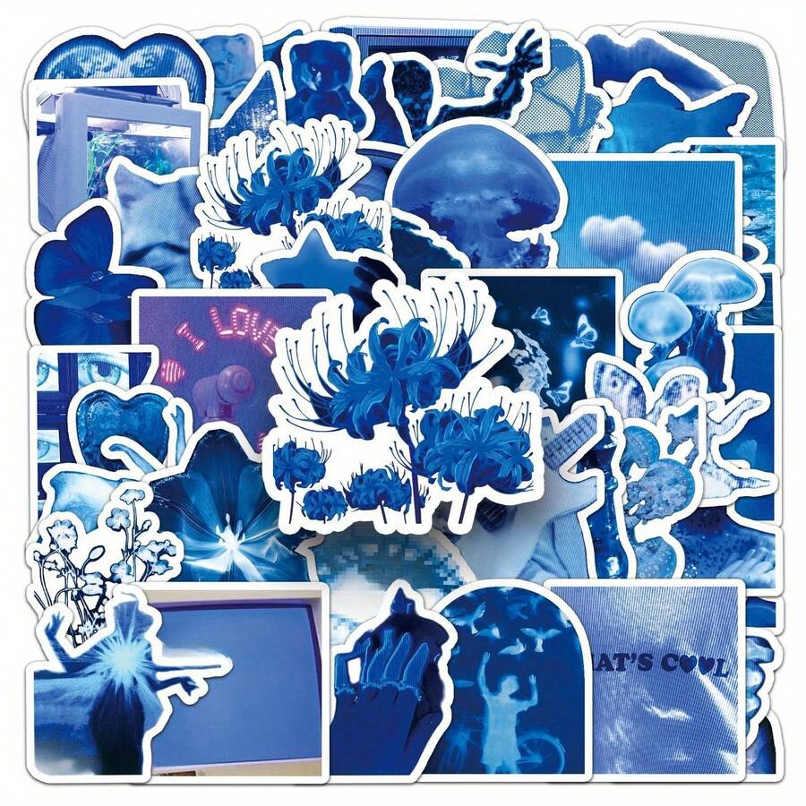 50PCS Blue Aesthetic Stickers Blue Graffiti Stickers Aesthetic Stuff ...