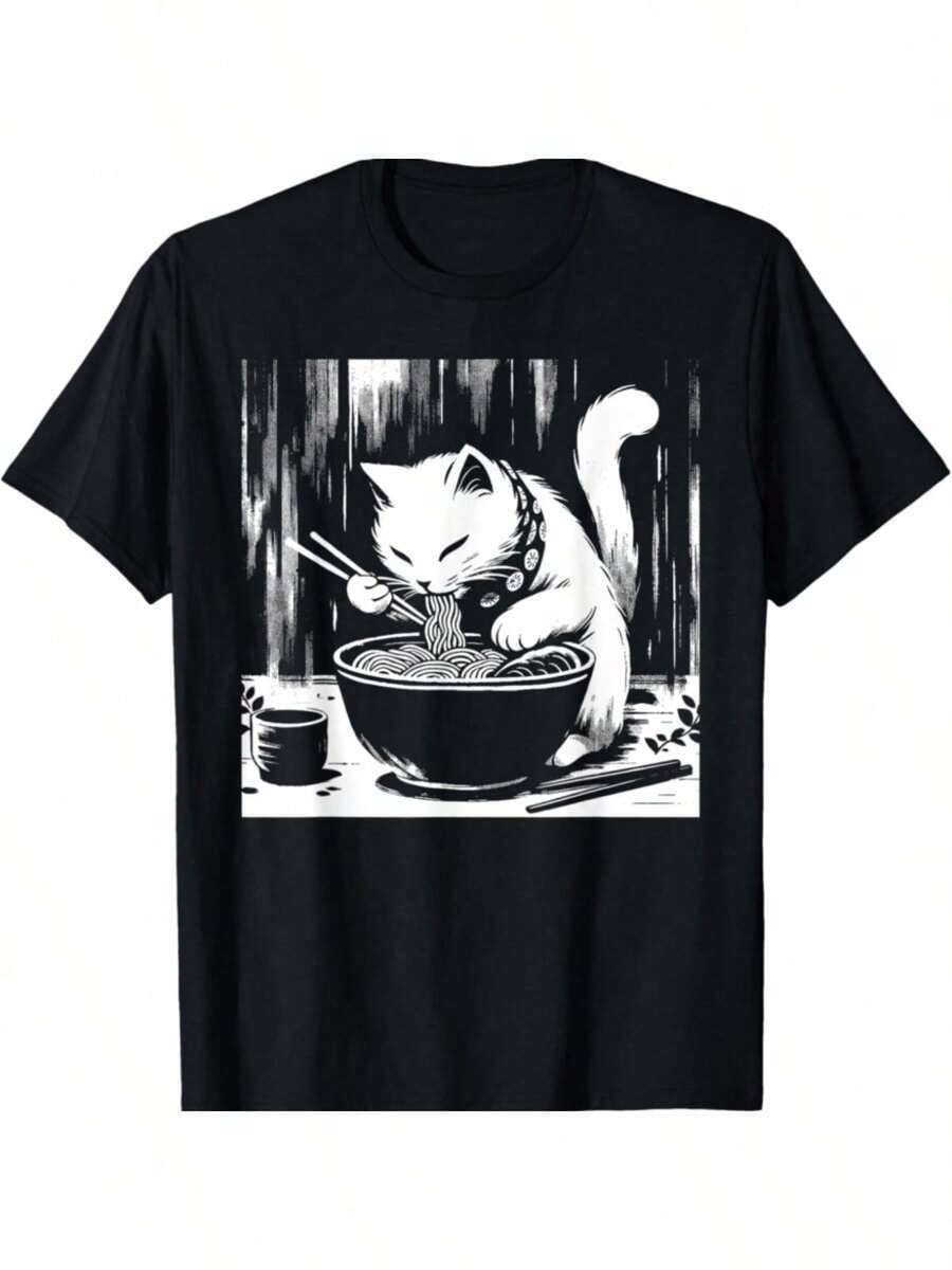 Camiseta Retro Japonesa Kawaii Anime Ramen Hombres Gato Ramen Regalos ...