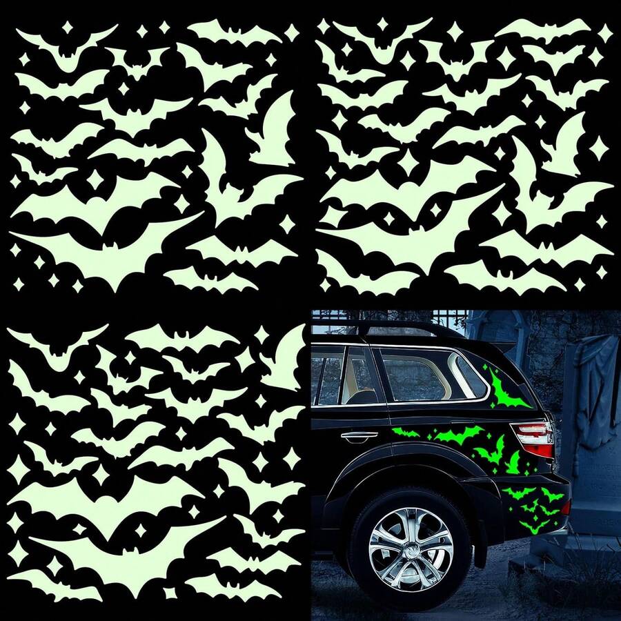 3 Sets Halloween Glow In The Dark Bat Car Decals Spooky Luminous Bat ...