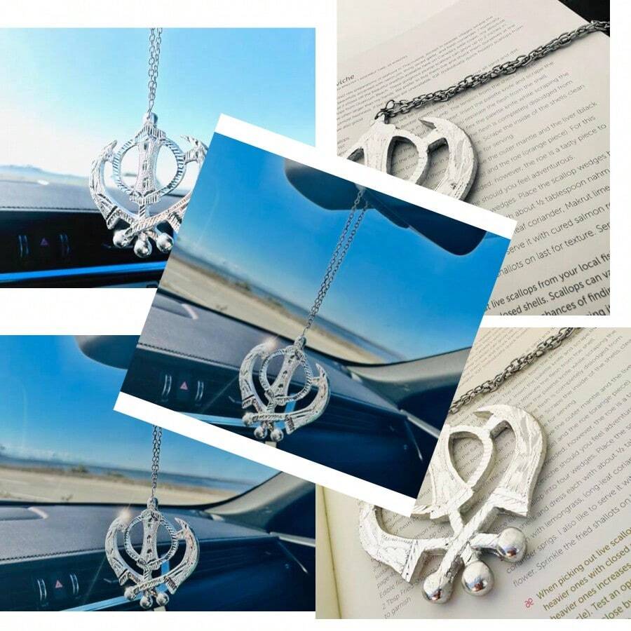 [Handmade] Engraved Silver Shinning Khanda Car Hanging Medium Sized ...