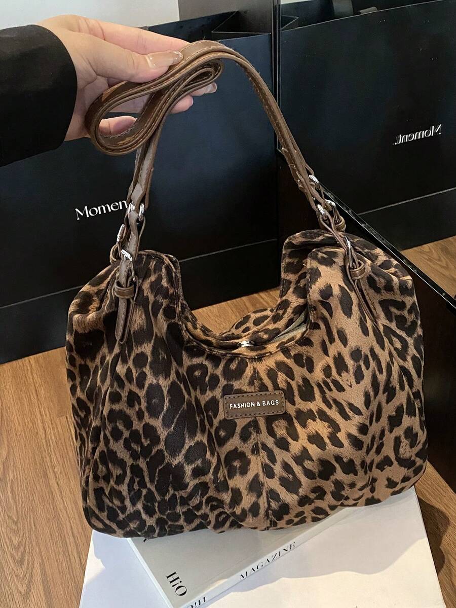 1pc Women's Leopard Print Large Capacity One Shoulder Tote Bag With ...