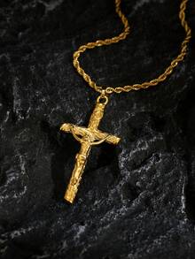 1pc Men's 18K Gold Plated Vintage Religious Necklace, Embossed Jesus ...