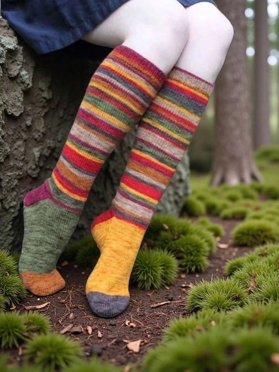 1 Pair Of Colorful Long Stockings Women's Cotton Socks Casual Color ...