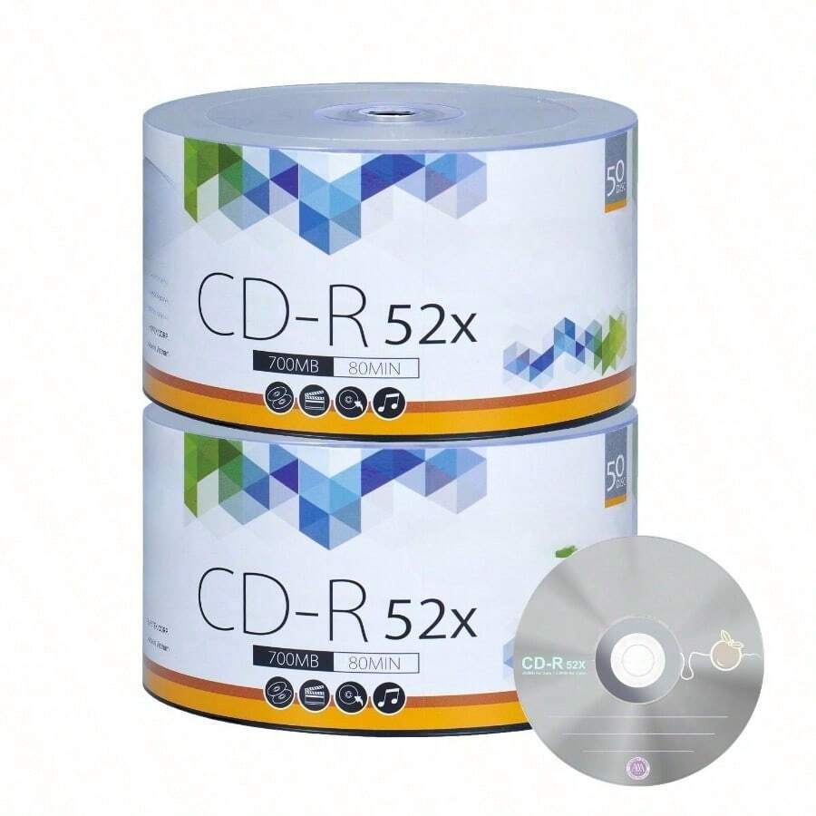100 Pack CD-R CDR 52X 700MB 80Min Economy Logo Blank Recordable Media ...