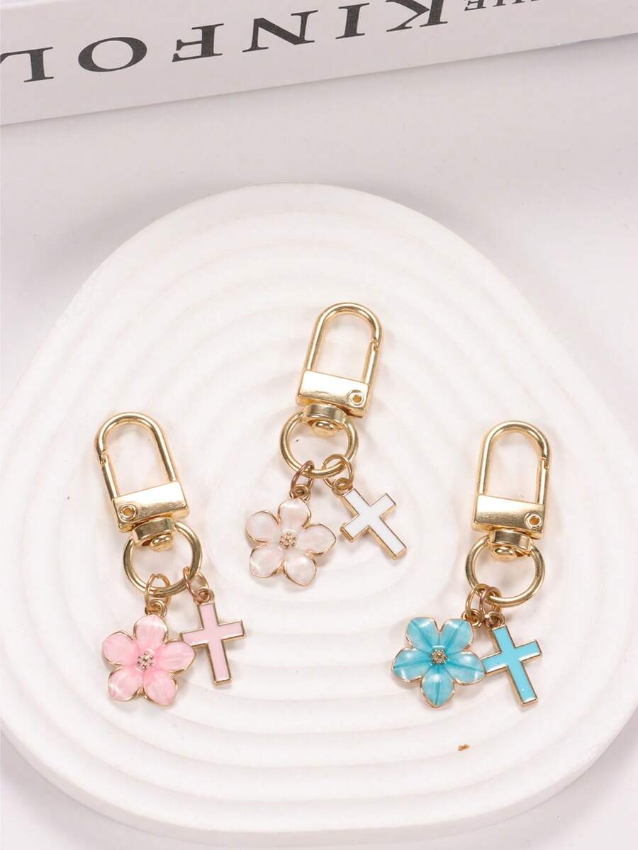 3 Stück/Set Metall Kreuz Kirschblüten Schlüsselanhänger, Kreuz Blumen ...