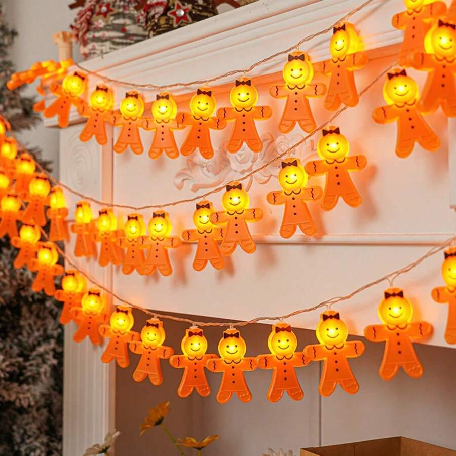 1pc Gingerbread Man LED String Lights Warm White 10/20LED Battery ...