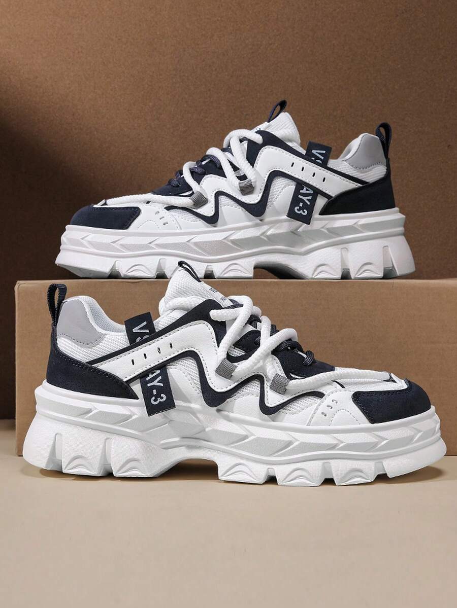 Men's Chunky Sneakers 2025 New Low-Top Thick-Soled Contrast Color ...