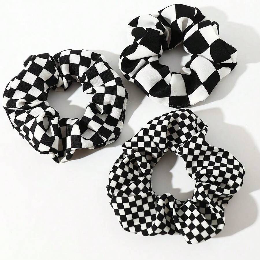 Women Elegant Plaid Hair Scrunchies Set, Suitable For Daily Wear In ...