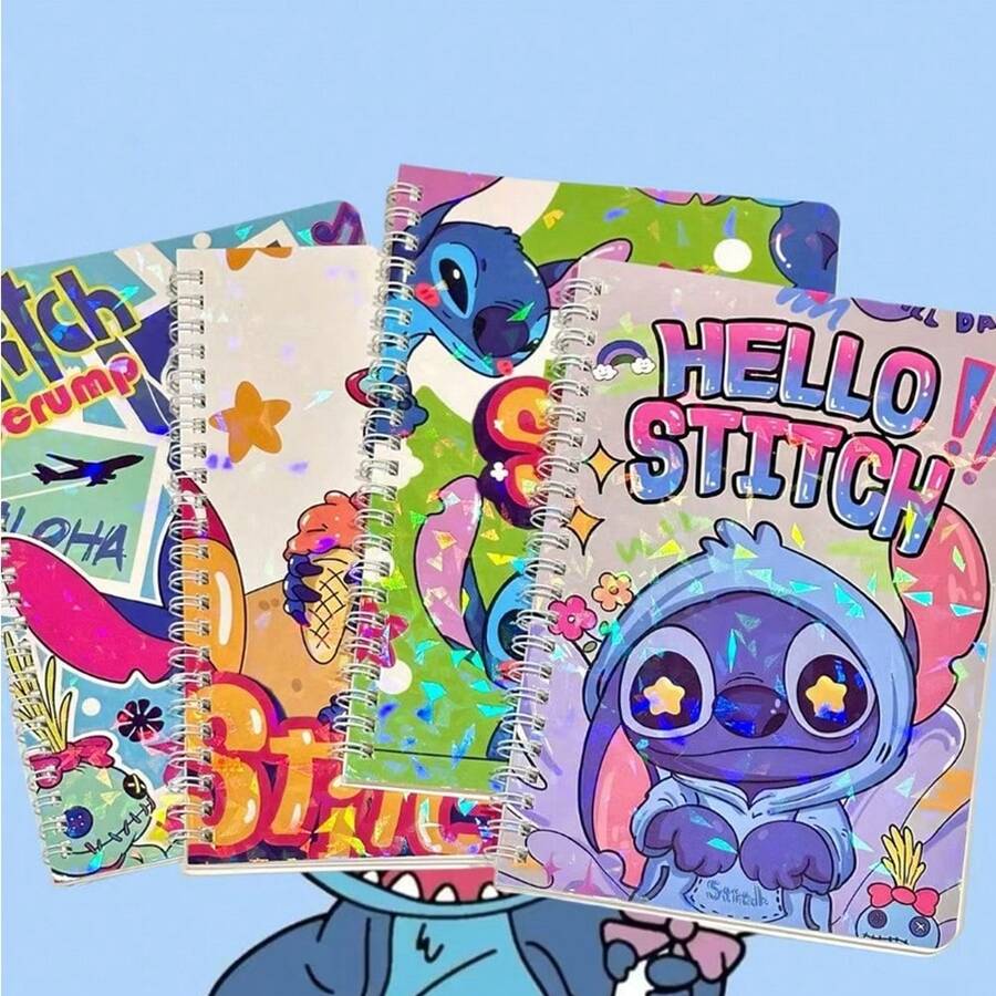 Takara Tomy 4pcs Stitch Cartoon Cute Laser Spiral Notebooks, Stitch ...