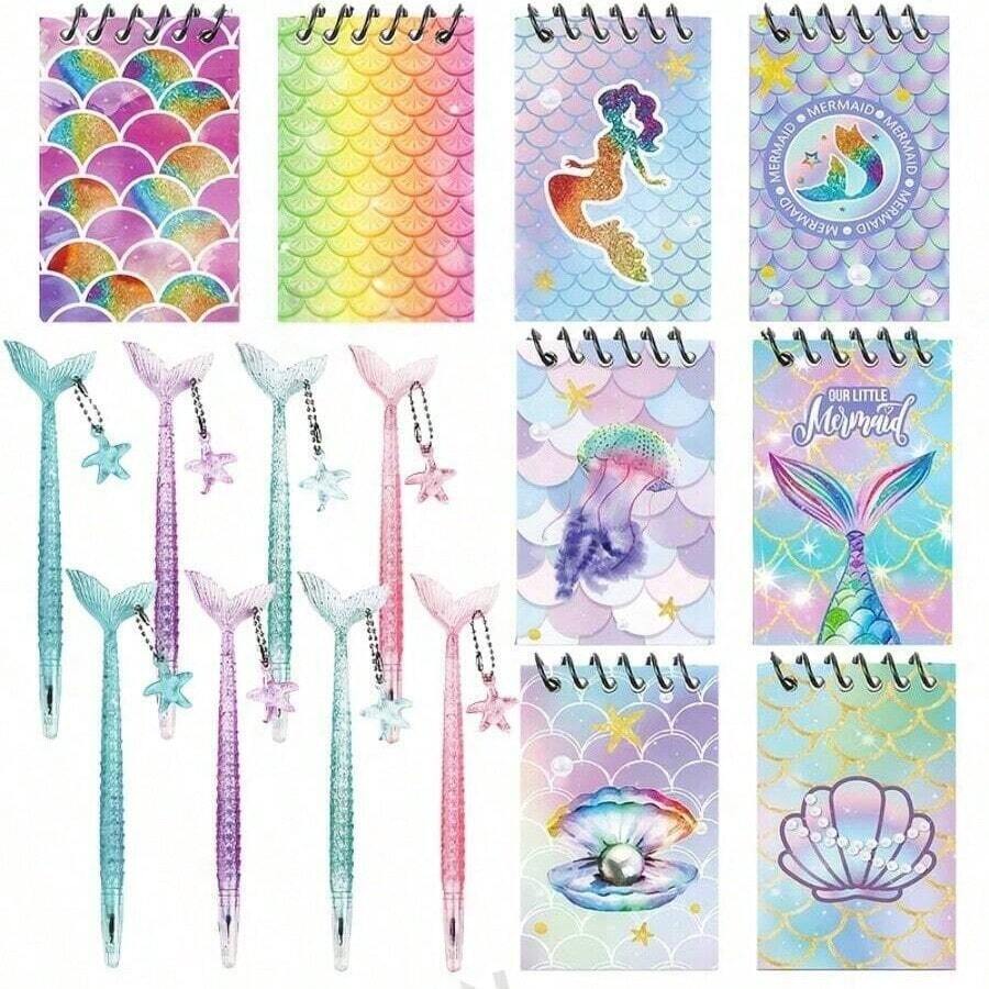 16pcs Mermaid Party Gift Set - Includes 8 Ocean-Themed Notebooks & 8 ...
