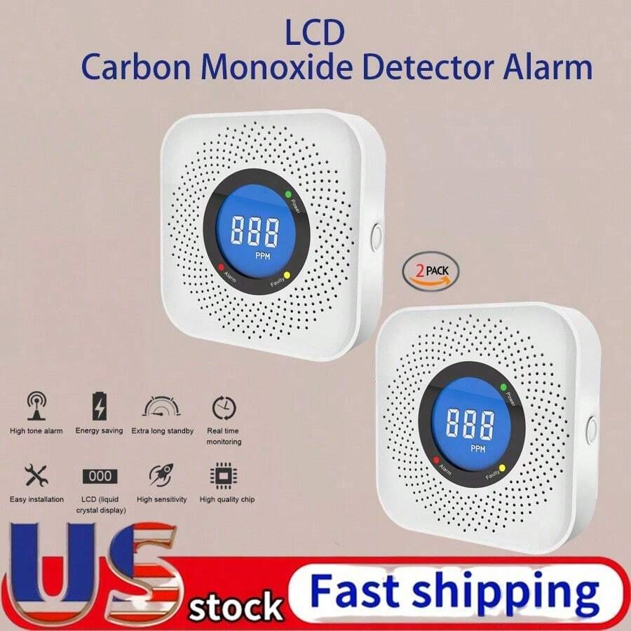 2Pack Carbon Monoxide Detector, Battery Powered Carbon Monoxide Alarm ...