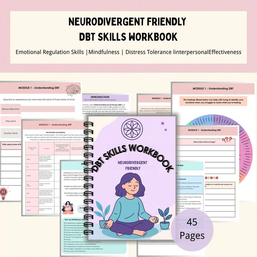 Neurodivergent Friendly DBT Workbook: Skills & Worksheets For Emotional ...