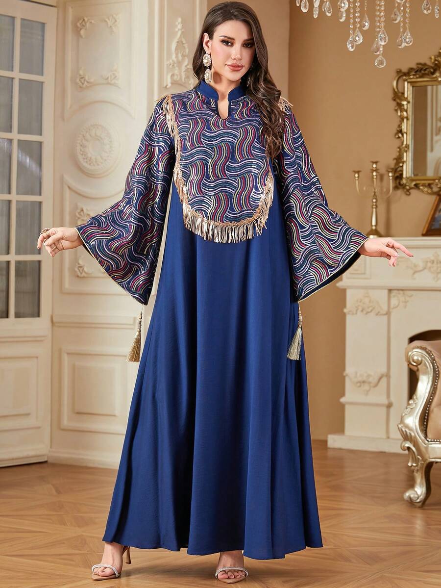 Women's Arabic Middle Eastern Ramadan New Embroidered Patchwork V-Neck ...