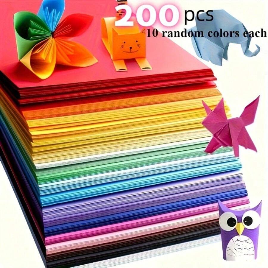 200 Bright Colored Craft Paper Set, 10 Colors For Origami, Arts ...