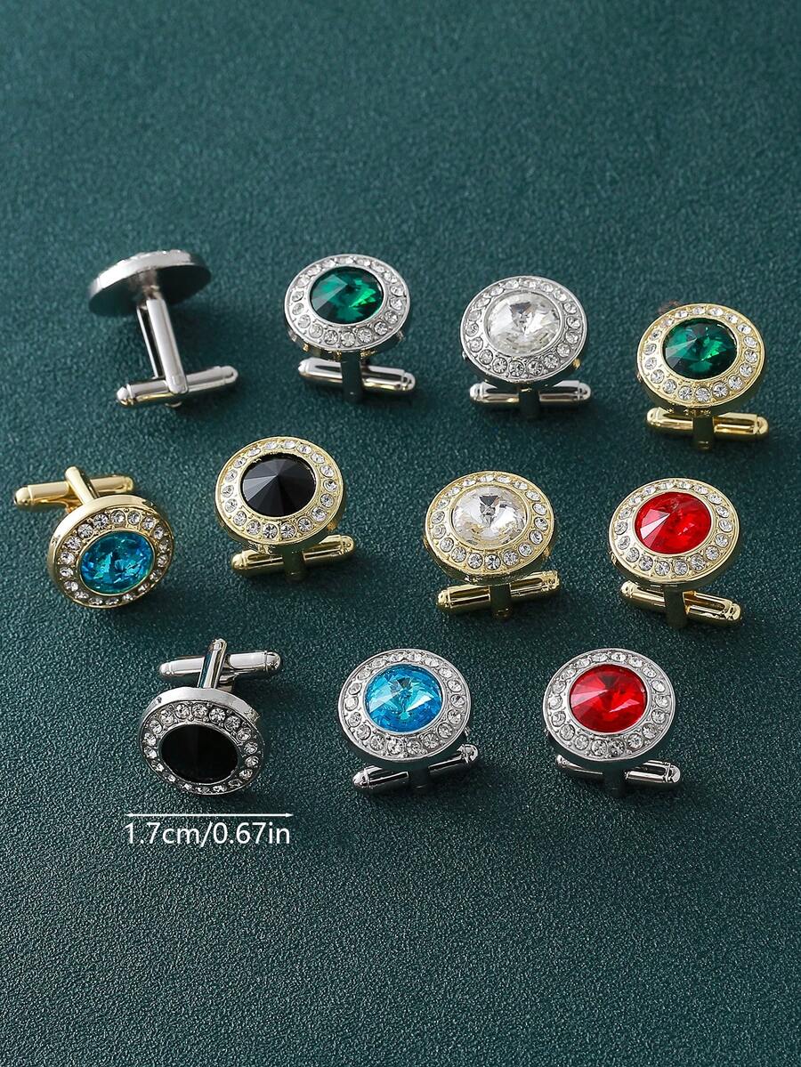 New European & American Style Rhinestone Round Cufflinks, Suitable For ...