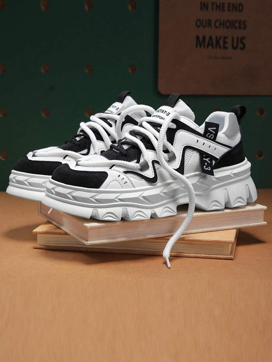 Men's Chunky Sneakers 2025 New Low-Top Thick-Soled Contrast Color ...