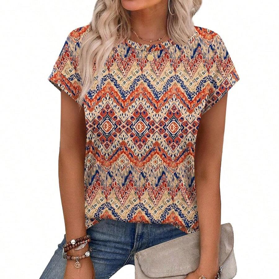 Alaroo Womens Summer Tops Short Sleeve Shirts Crew Neck Cute Tunic ...
