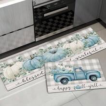Fall Kitchen Rugs Sets Of 2, Blue Happy Fall Yall Truck Pumpkin Tractor ...