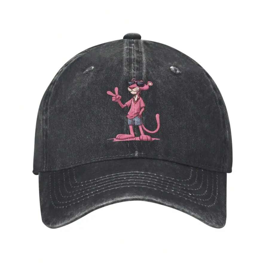 Cartoon Pink P-Panther Baseball Caps Fashion Distressed Cotton Sun Cap ...