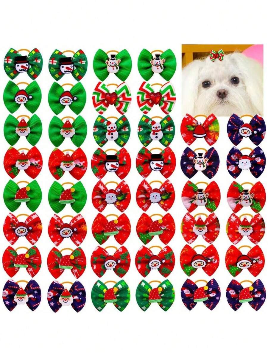 5/10/20 Pieces Christmas Dog Bow Elastic Scrunchie Teddy Bichon New ...