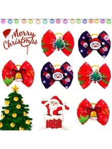 5/10/20 Pieces Christmas Dog Bow Elastic Scrunchie Teddy Bichon New ...