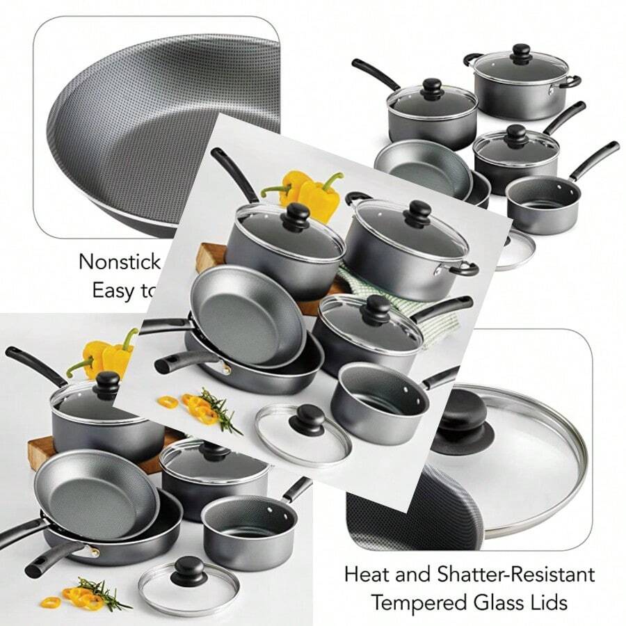 PrimaWare 10 Pc Aluminum Nonstick Cookware Set Steel Gray | SHEIN ITALIA
