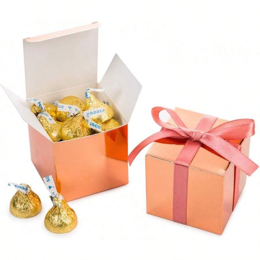 AWELL Navy Blue Candy Box Bulk 2x2x2 Inches With Blue Ribbon Party ...